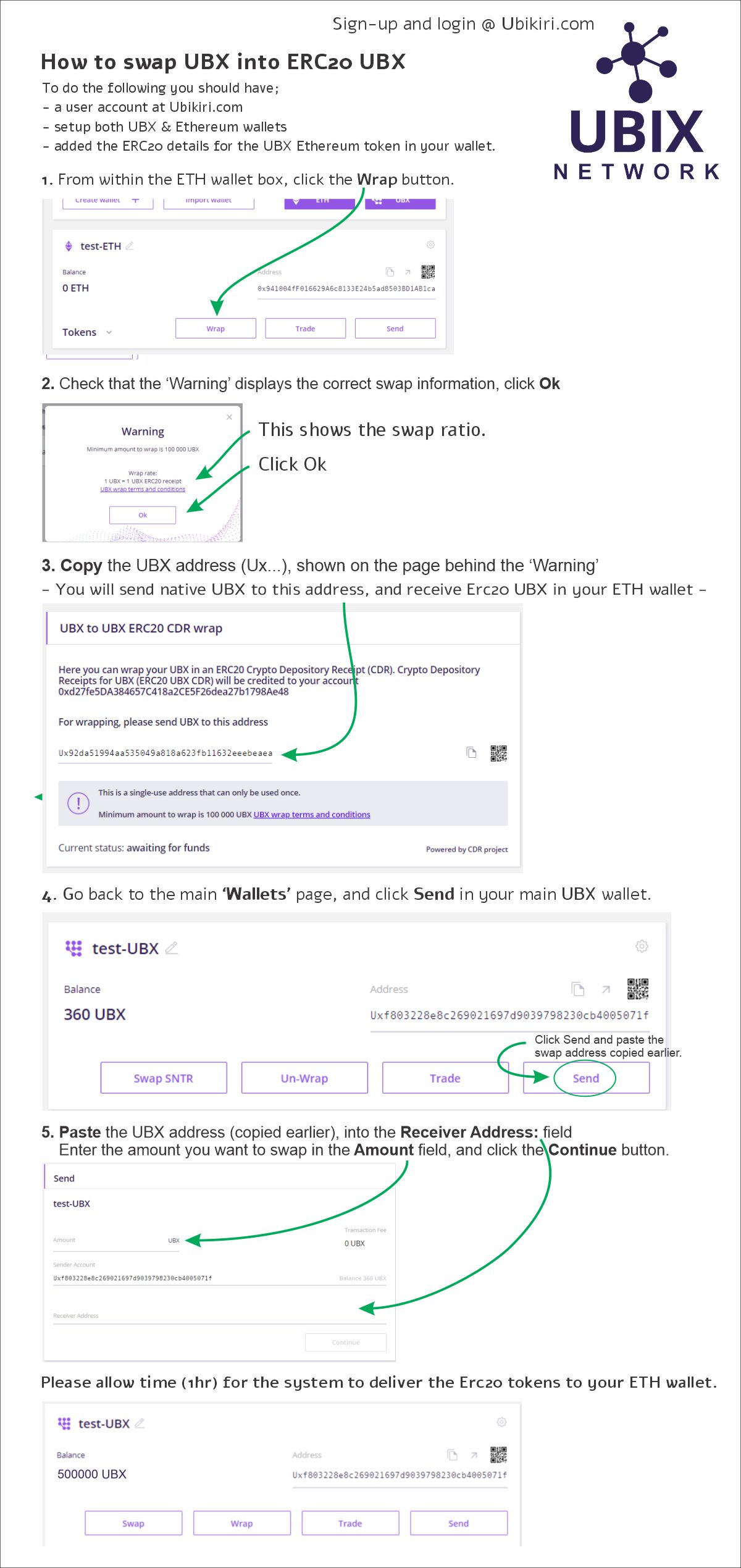 Wrap UBX to ERC20 UBX token